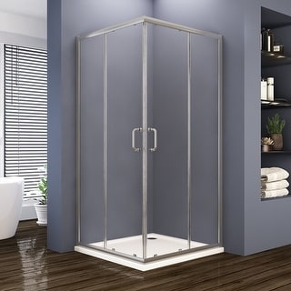 Elegant Square Double Sliding Shower Enclosure Corner Entry Shower Door 34" x 34" x 72" with ...